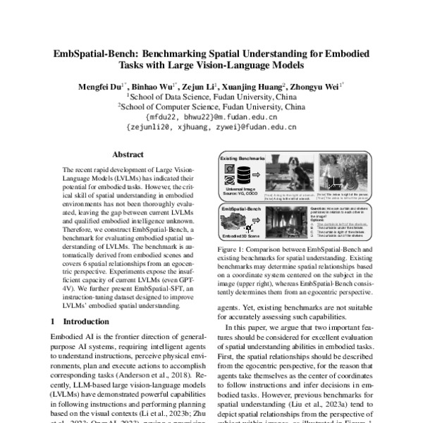 EmbSpatial-Bench: Benchmarking Spatial Understanding for Embodied Tasks with Large Vision ...