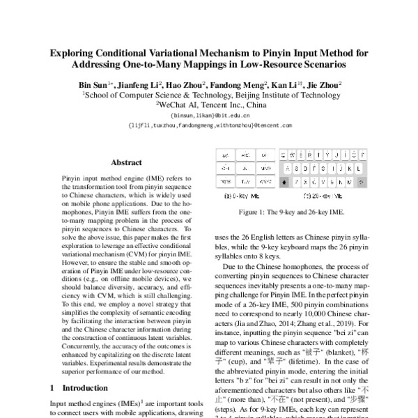 Exploring Conditional Variational Mechanism to Pinyin Input Method for Addressing One-to-Many ...