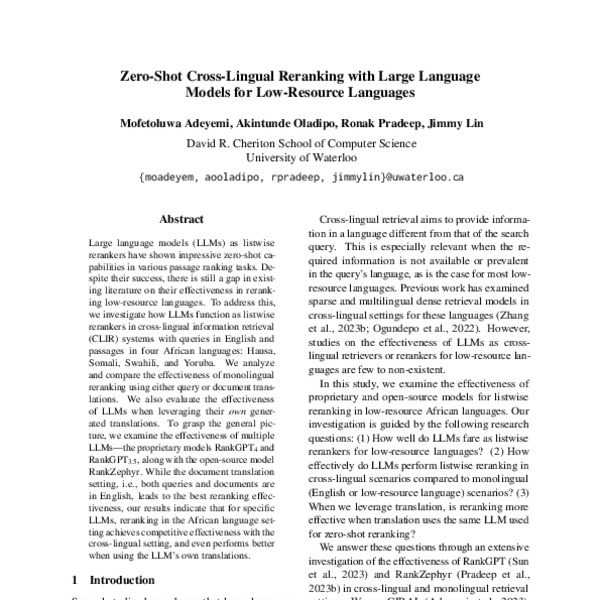 Zero Shot Cross Lingual Reranking With Large Language Models For Low Resource Languages Acl