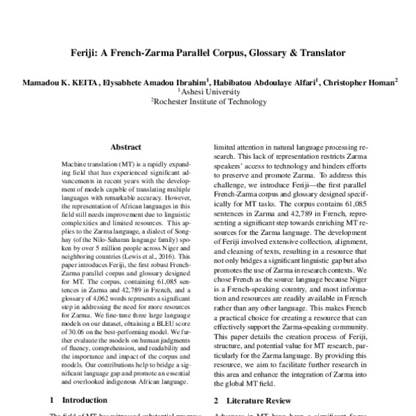 Feriji: A French-Zarma Parallel Corpus, Glossary & Translator - ACL ...