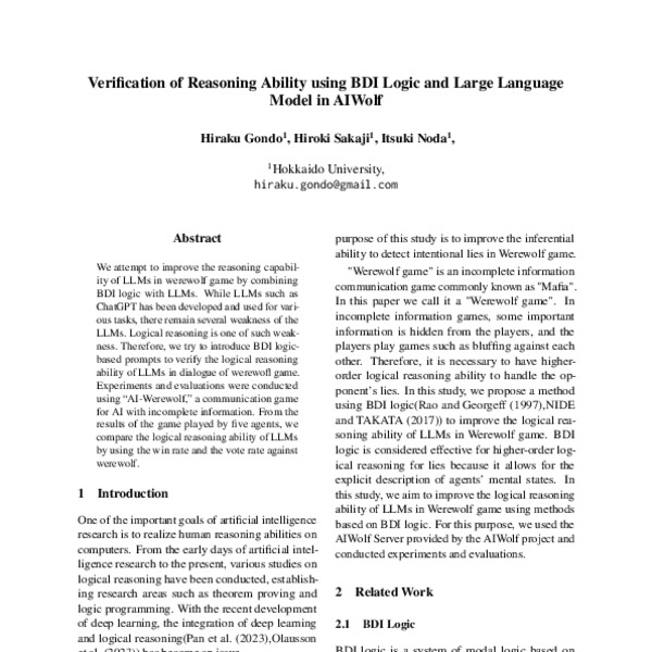 Verification of Reasoning Ability using BDI Logic and Large Language ...