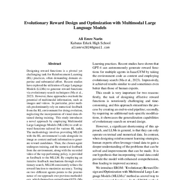 Evolutionary Reward Design and Optimization with Multimodal Large Language Models - ACL Anthology