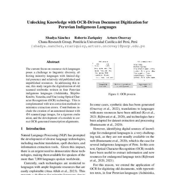 Unlocking Knowledge with OCR-Driven Document Digitization for Peruvian Indigenous Languages ...