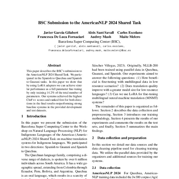 BSC Submission to the AmericasNLP 2024 Shared Task - ACL Anthology