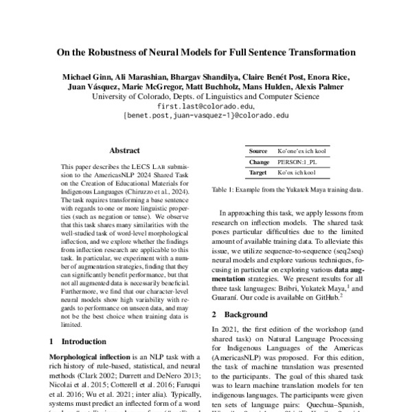 On the Robustness of Neural Models for Full Sentence Transformation - ACL Anthology