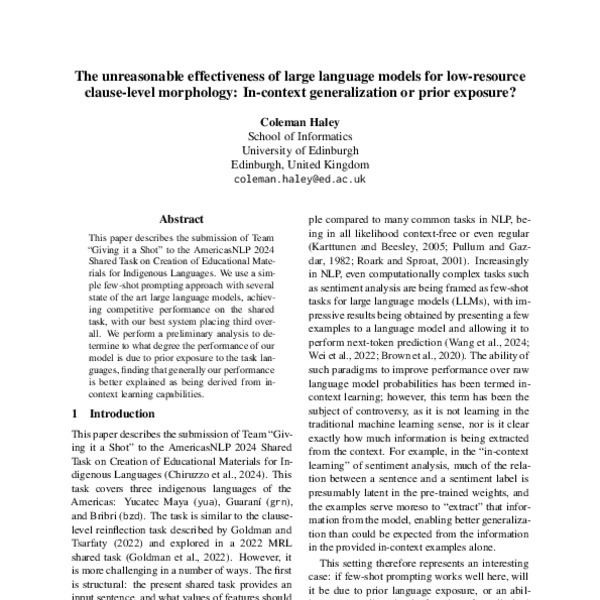 The Unreasonable Effectiveness Of Large Language Models For Low Resource Clause Level Morphology
