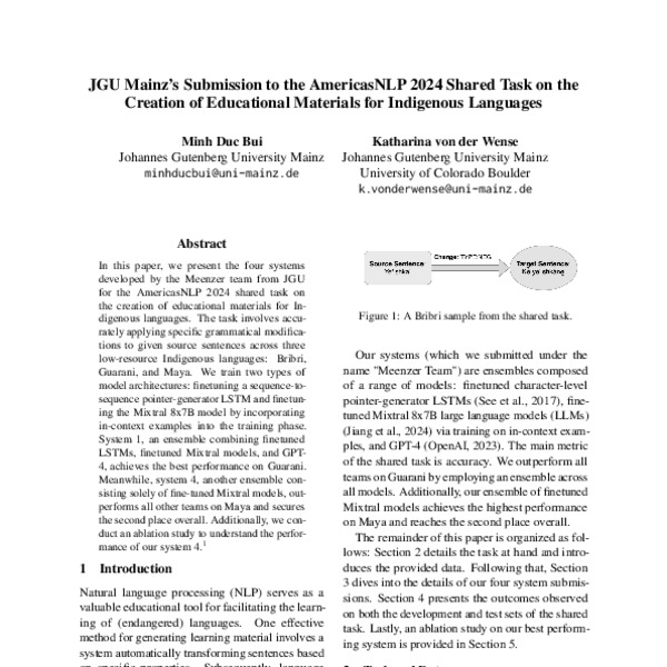 Jgu Mainzs Submission To The Americasnlp 2024 Shared Task On The Creation Of Educational