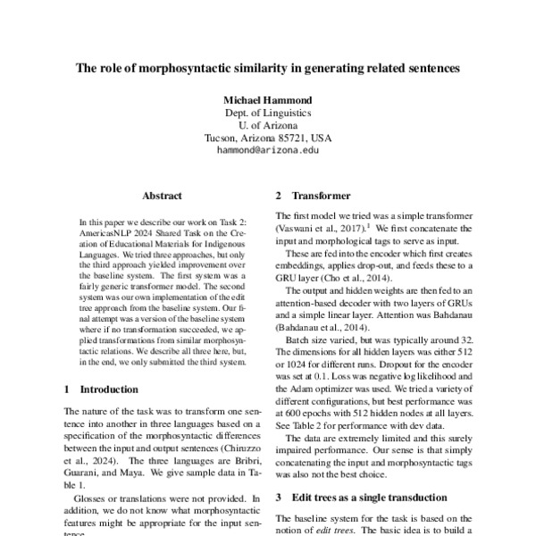 The role of morphosyntactic similarity in generating related sentences ...