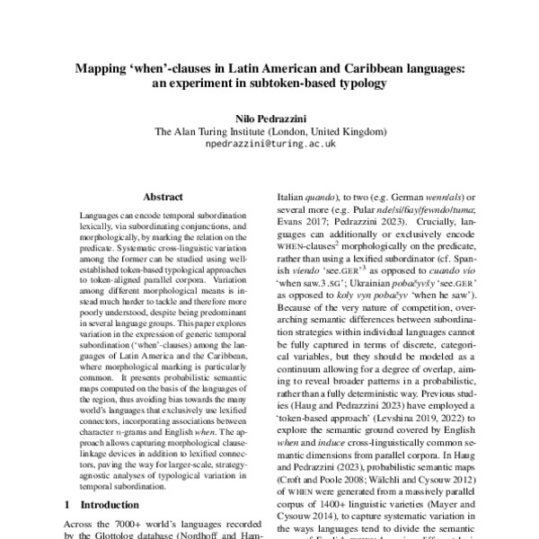 Mapping ‘when Clauses In Latin American And Caribbean Languages An Experiment In Subtoken