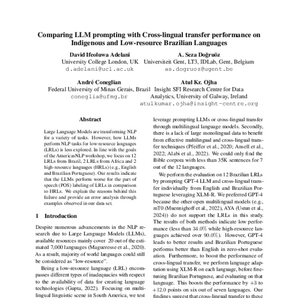 Comparing Llm Prompting With Cross Lingual Transfer Performance On