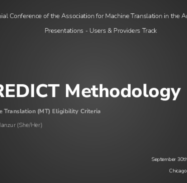 PREDICT Methodology - Machine Translation Eligibility Criteria - ACL Anthology