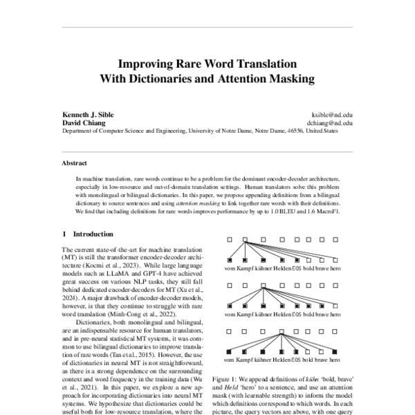 Improving Rare Word Translation With Dictionaries and Attention Masking - ACL Anthology