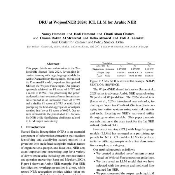 DRU at WojoodNER 2024: ICL LLM for Arabic NER - ACL Anthology