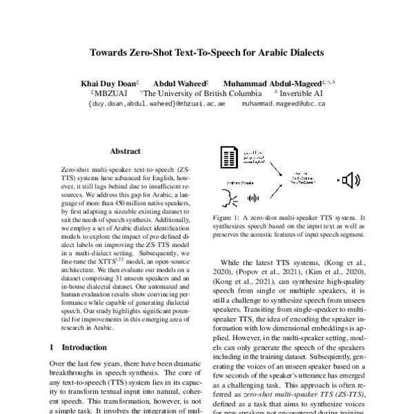 Towards Zero-Shot Text-To-Speech for Arabic Dialects - ACL Anthology