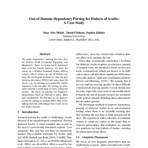 Out-of-Domain Dependency Parsing for Dialects of Arabic: A Case Study - ACL Anthology