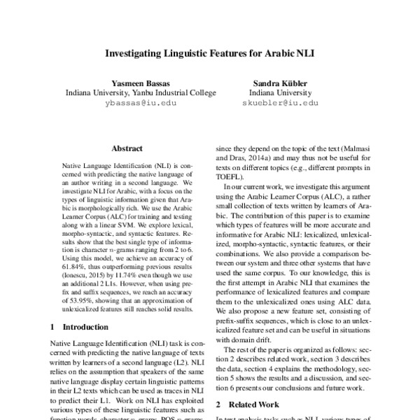 Investigating Linguistic Features for Arabic NLI - ACL Anthology