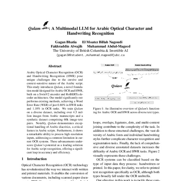 Qalam: A Multimodal LLM for Arabic Optical Character and Handwriting ...
