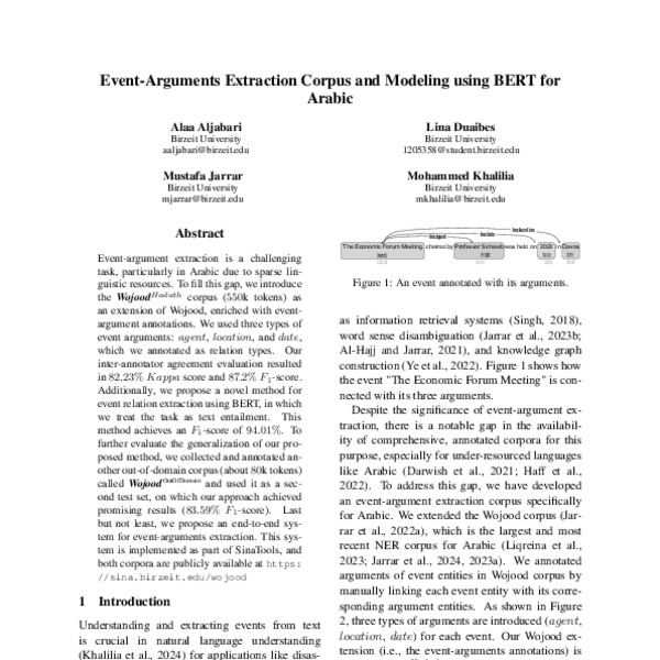 Event Arguments Extraction Corpus And Modeling Using Bert For Arabic Acl Anthology