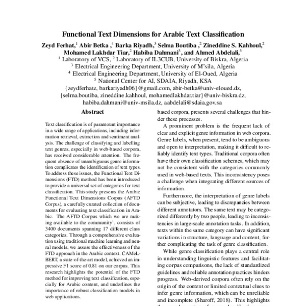 Functional Text Dimensions for Arabic Text Classification - ACL Anthology