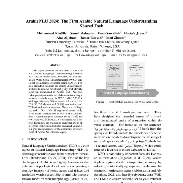 ArabicNLU 2024: The First Arabic Natural Language Understanding Shared ...