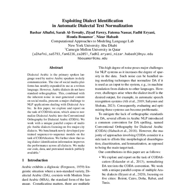 Exploiting Dialect Identification in Automatic Dialectal Text Normalization - ACL Anthology