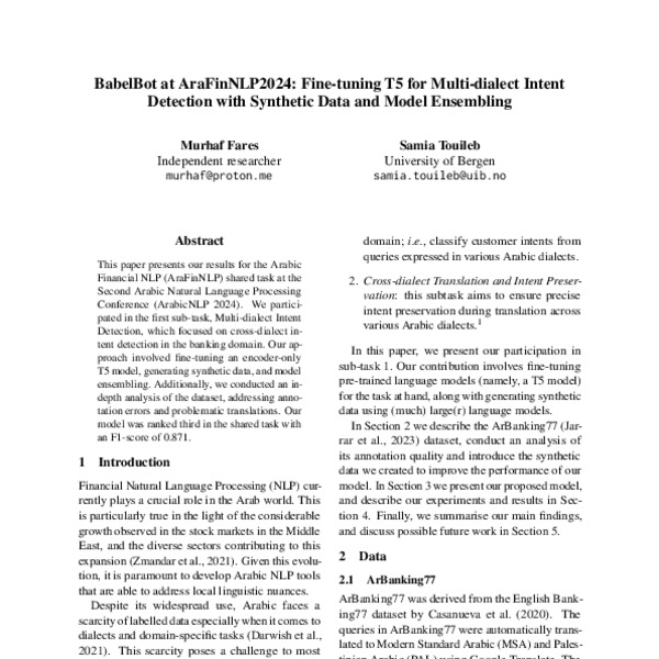 BabelBot at AraFinNLP2024: Fine-tuning T5 for Multi-dialect Intent ...