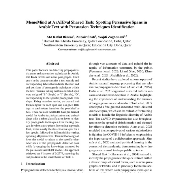 MemeMind at ArAIEval Shared Task: Spotting Persuasive Spans in Arabic Text with Persuasion ...
