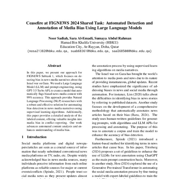 Ceasefire at FIGNEWS 2024 Shared Task: Automated Detection and Annotation of Media Bias Using ...