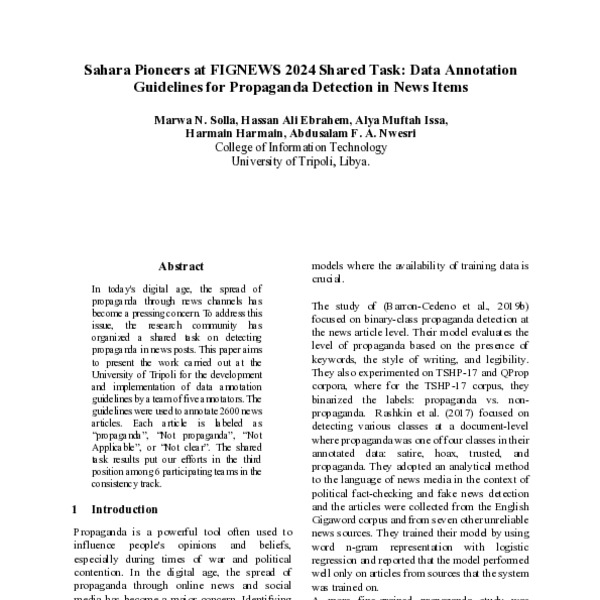 Sahara Pioneers at FIGNEWS 2024 Shared Task: Data Annotation Guidelines for Propaganda Detection ...