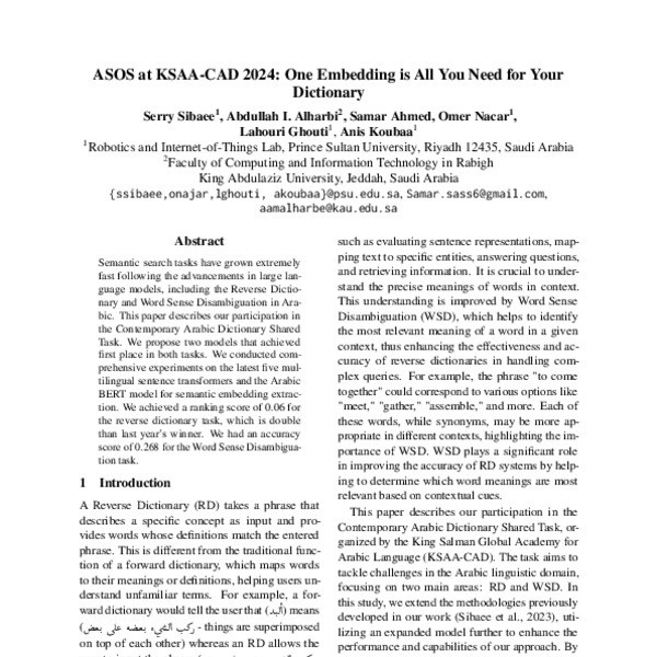 ASOS at KSAA-CAD 2024: One Embedding is All You Need for Your Dictionary - ACL Anthology