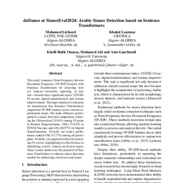 dzStance at StanceEval2024: Arabic Stance Detection based on Sentence ...