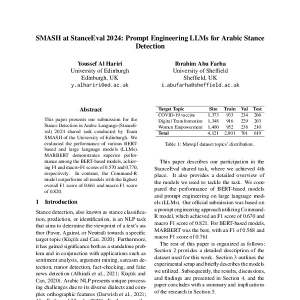 SMASH at StanceEval 2024: Prompt Engineering LLMs for Arabic Stance ...