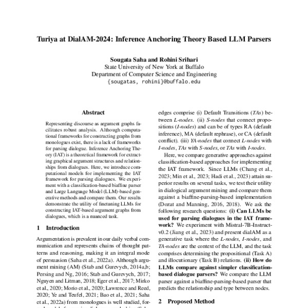Turiya at DialAM-2024: Inference Anchoring Theory Based LLM Parsers - ACL Anthology