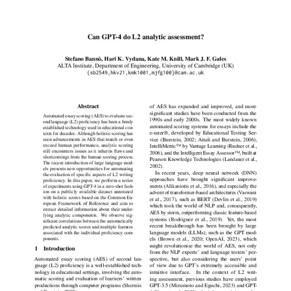 Can GPT-4 do L2 analytic assessment? - ACL Anthology