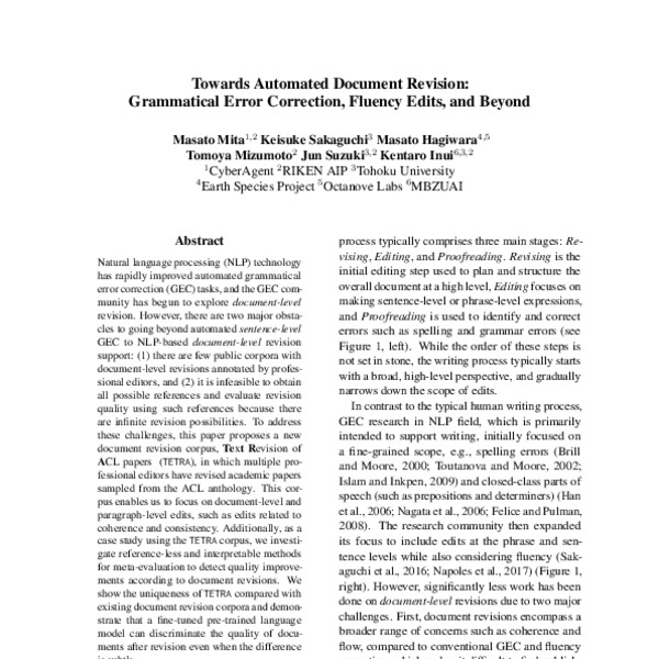 Towards Automated Document Revision: Grammatical Error Correction, Fluency Edits, and Beyond ...