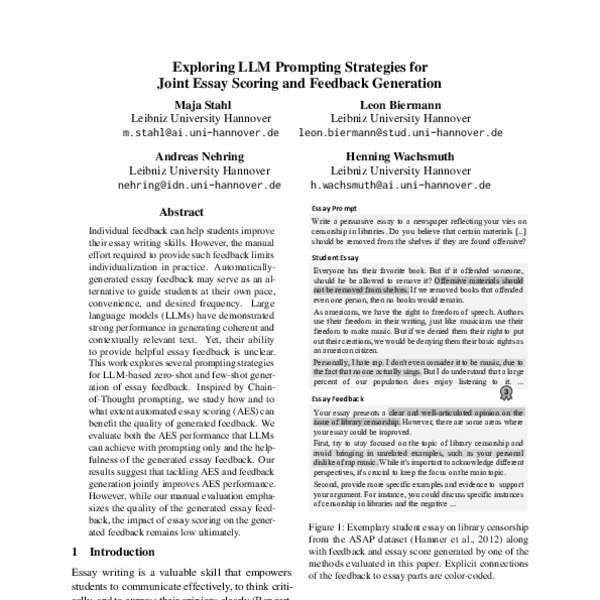 Exploring LLM Prompting Strategies for Joint Essay Scoring and Feedback Generation - ACL Anthology