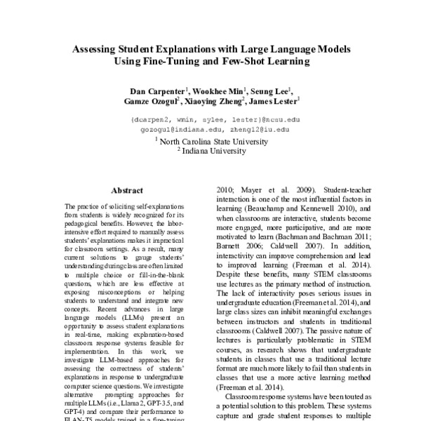 Assessing Student Explanations with Large Language Models Using Fine-Tuning and Few-Shot ...