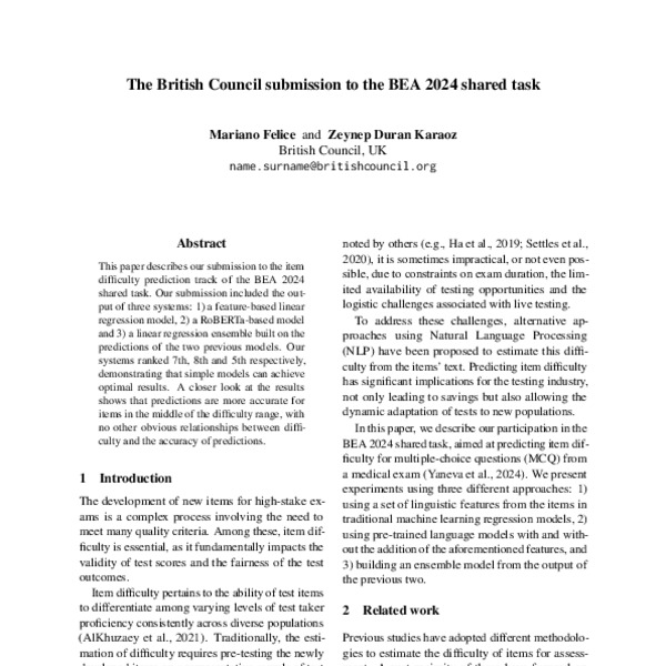 The British Council submission to the BEA 2024 shared task - ACL Anthology