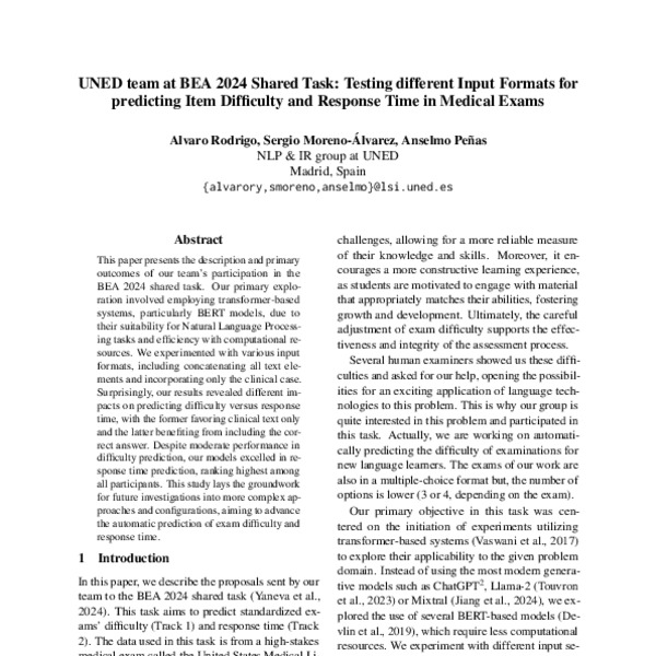 UNED team at BEA 2024 Shared Task: Testing different Input Formats for ...