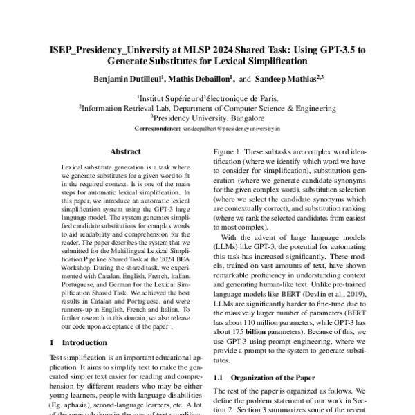 ISEP_Presidency_University at MLSP 2024 Shared Task: Using GPT-3.5 to ...