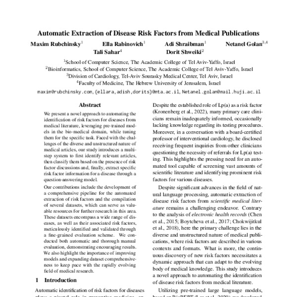 Automatic Extraction of Disease Risk Factors from Medical Publications ...