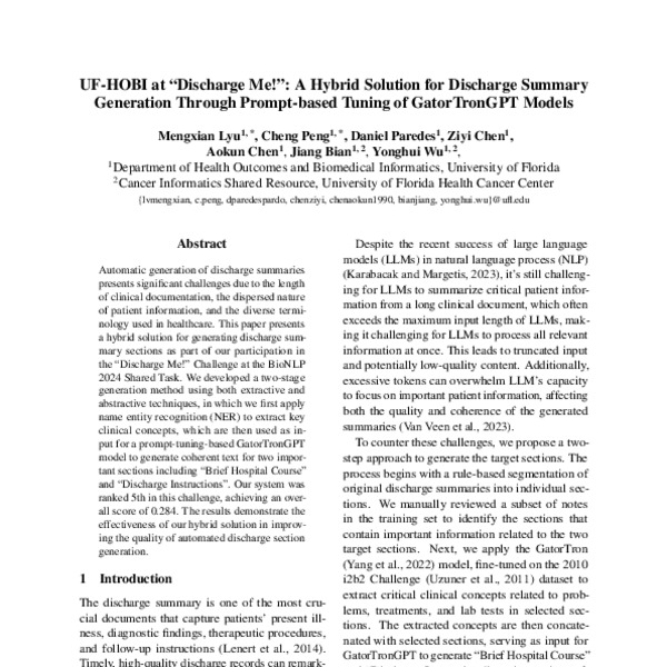 UF-HOBI at “Discharge Me!”: A Hybrid Solution for Discharge Summary ...