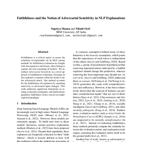 Faithfulness and the Notion of Adversarial Sensitivity in NLP Explanations - ACL Anthology