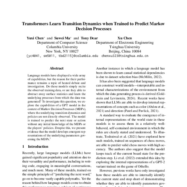 Transformers Learn Transition Dynamics when Trained to Predict Markov Decision Processes - ACL ...