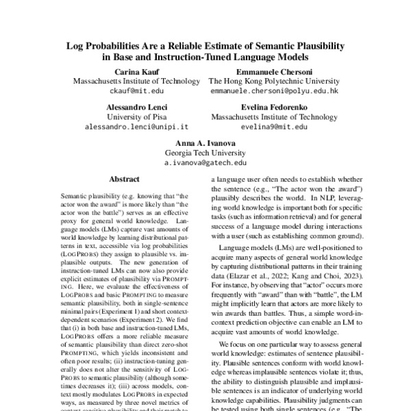 Log Probabilities Are a Reliable Estimate of Semantic Plausibility in Base and Instruction-Tuned ...