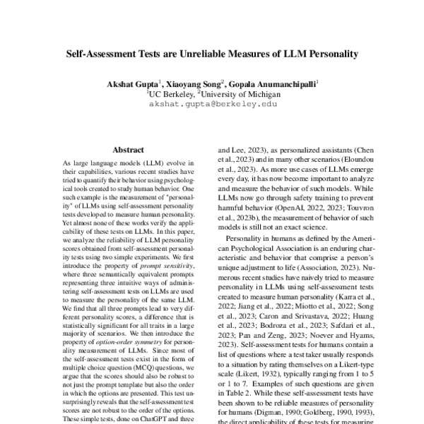 Self-Assessment Tests are Unreliable Measures of LLM Personality - ACL ...