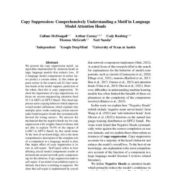 Copy Suppression: Comprehensively Understanding a Motif in Language Model Attention Heads - ACL ...