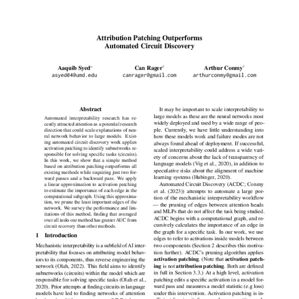 Attribution Patching Outperforms Automated Circuit Discovery - ACL Anthology
