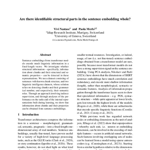 Are there identifiable structural parts in the sentence embedding whole ...