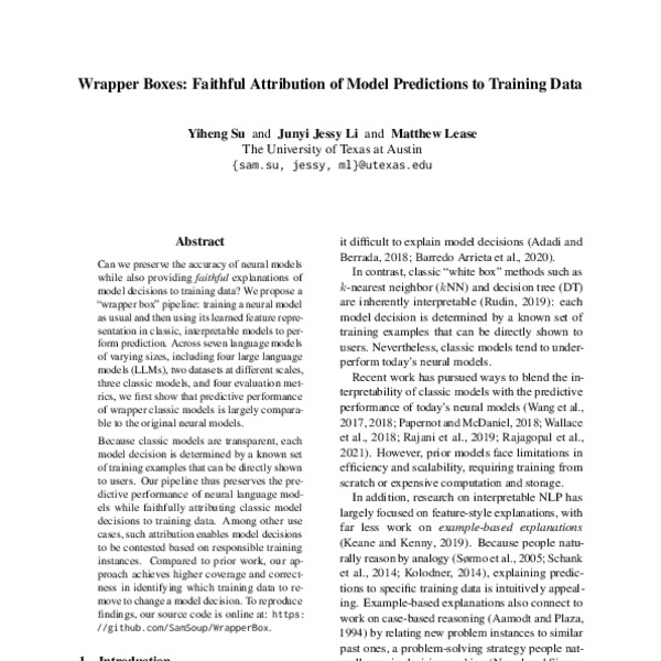 Wrapper Boxes for Faithful Attribution of Model Predictions to Training ...